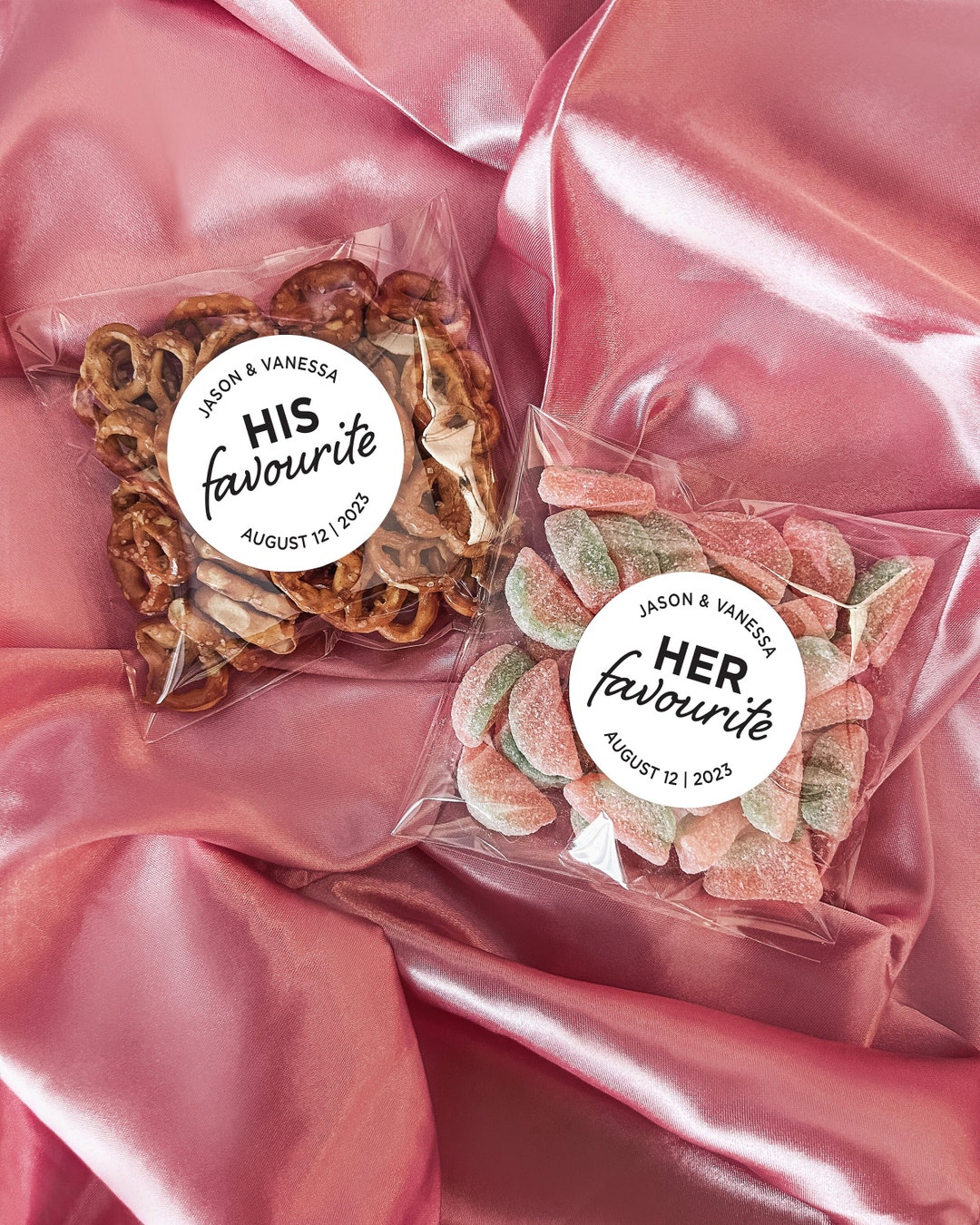 His Favourite & Her Favourite Favour Labels + Bags | Wedding Favours ...