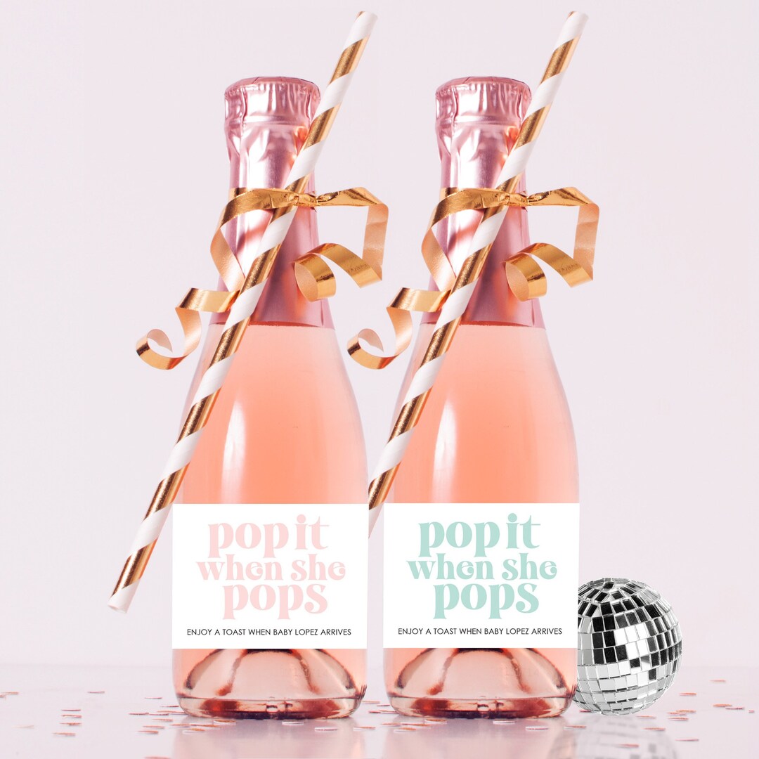 Baby Shower Bubbly Labels | Pop It When She Pops | Mini Champagne ...