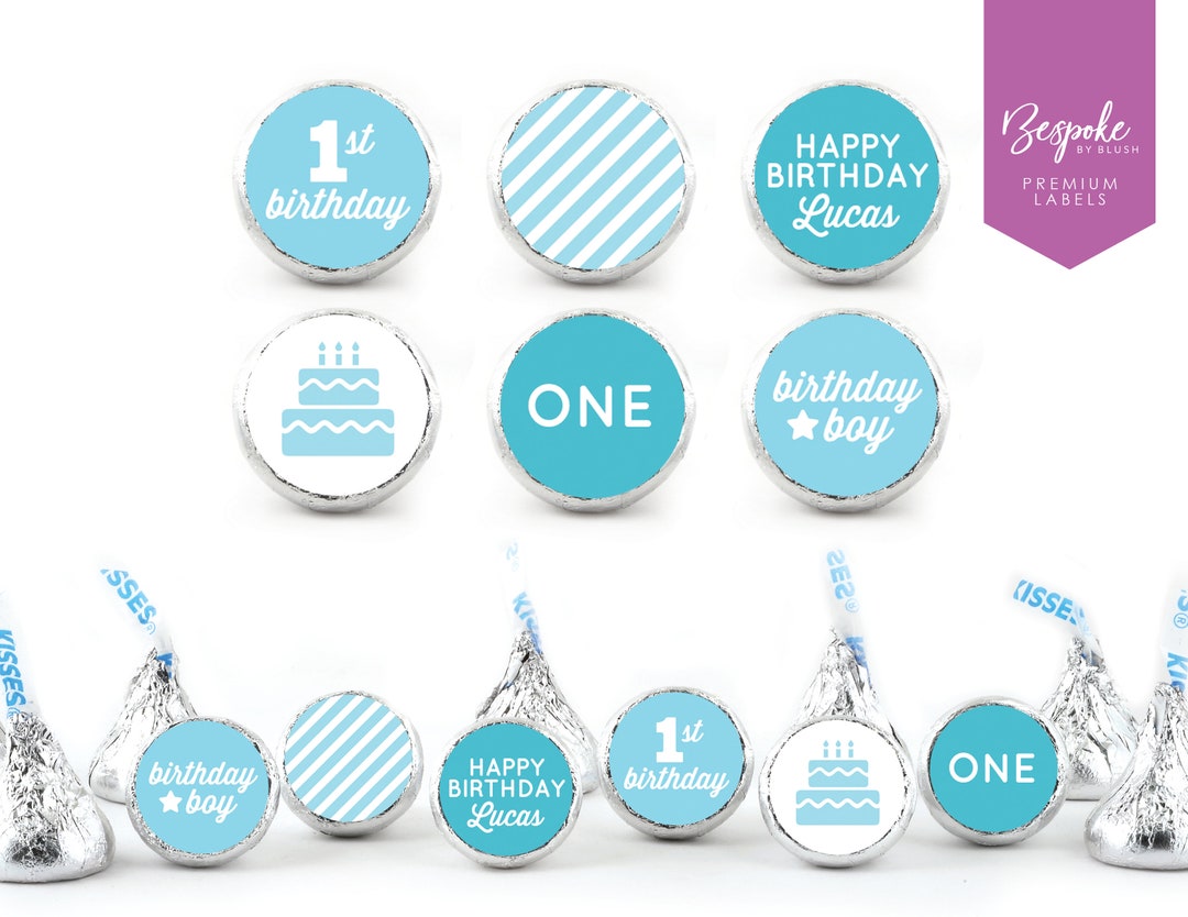 NEW! 108 Personalized Kiss Chocolate Stickers | Boy 1st Birthday ...