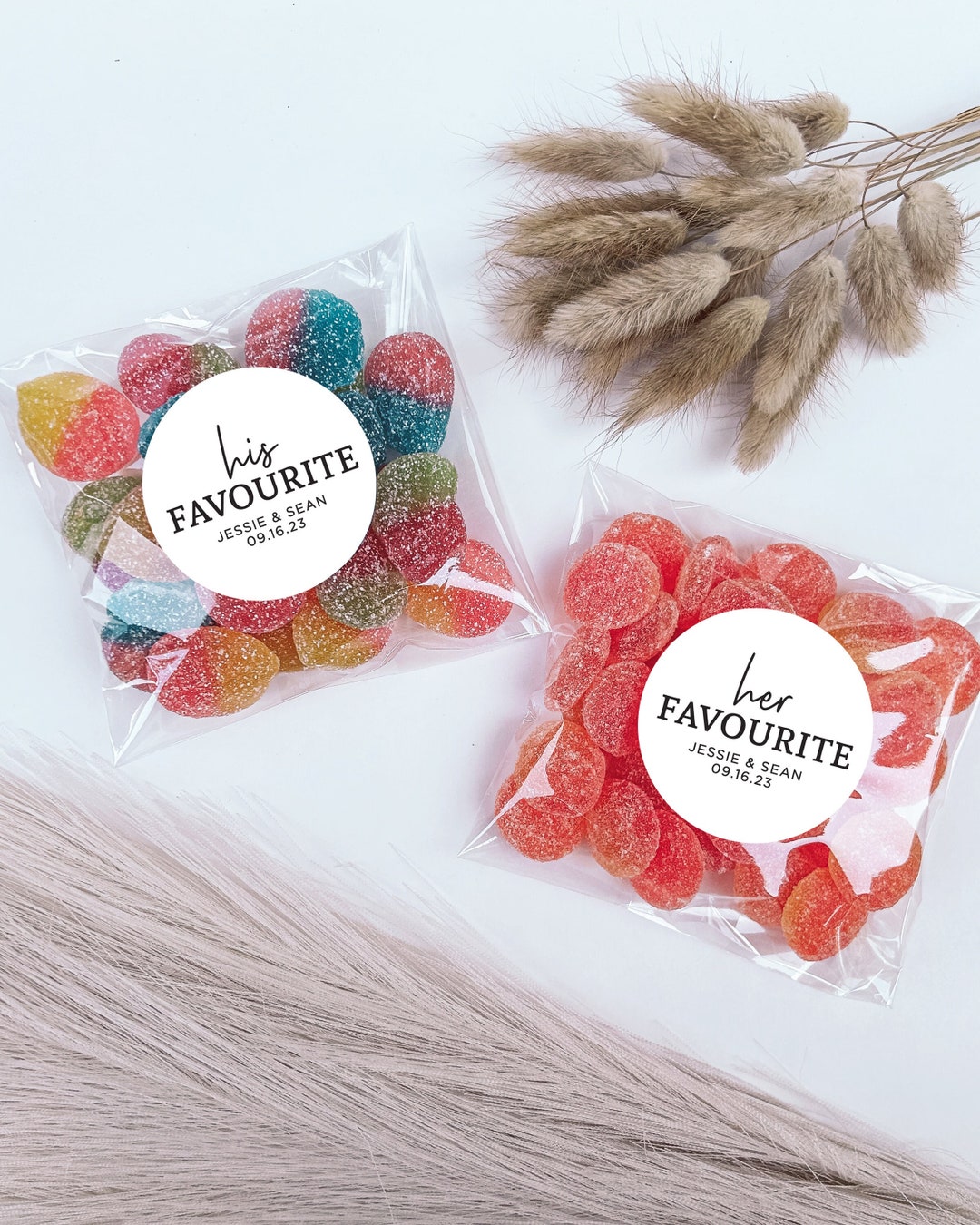 His Favourite & Her Favourite Favour Labels + Bags | Wedding Favours ...