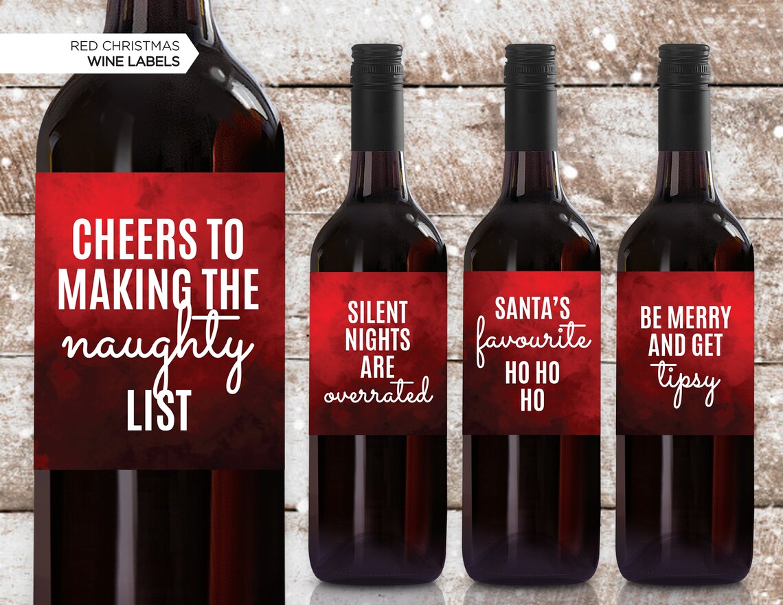 New! Funny Christmas Wine Bottle Labels | Holiday Wine Labels | Unique ...