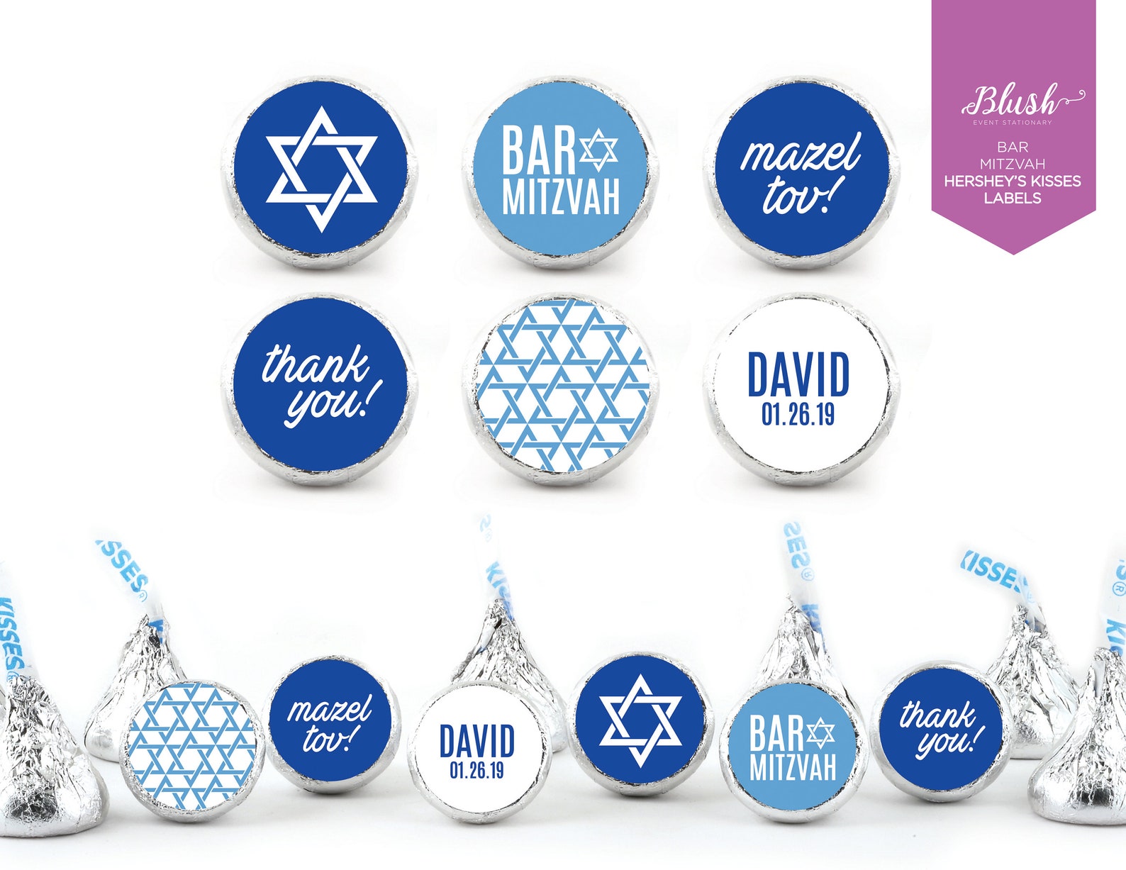 New 108 Personalized Hersheys Kisses Stickers Bar Mitzvah Etsy Canada