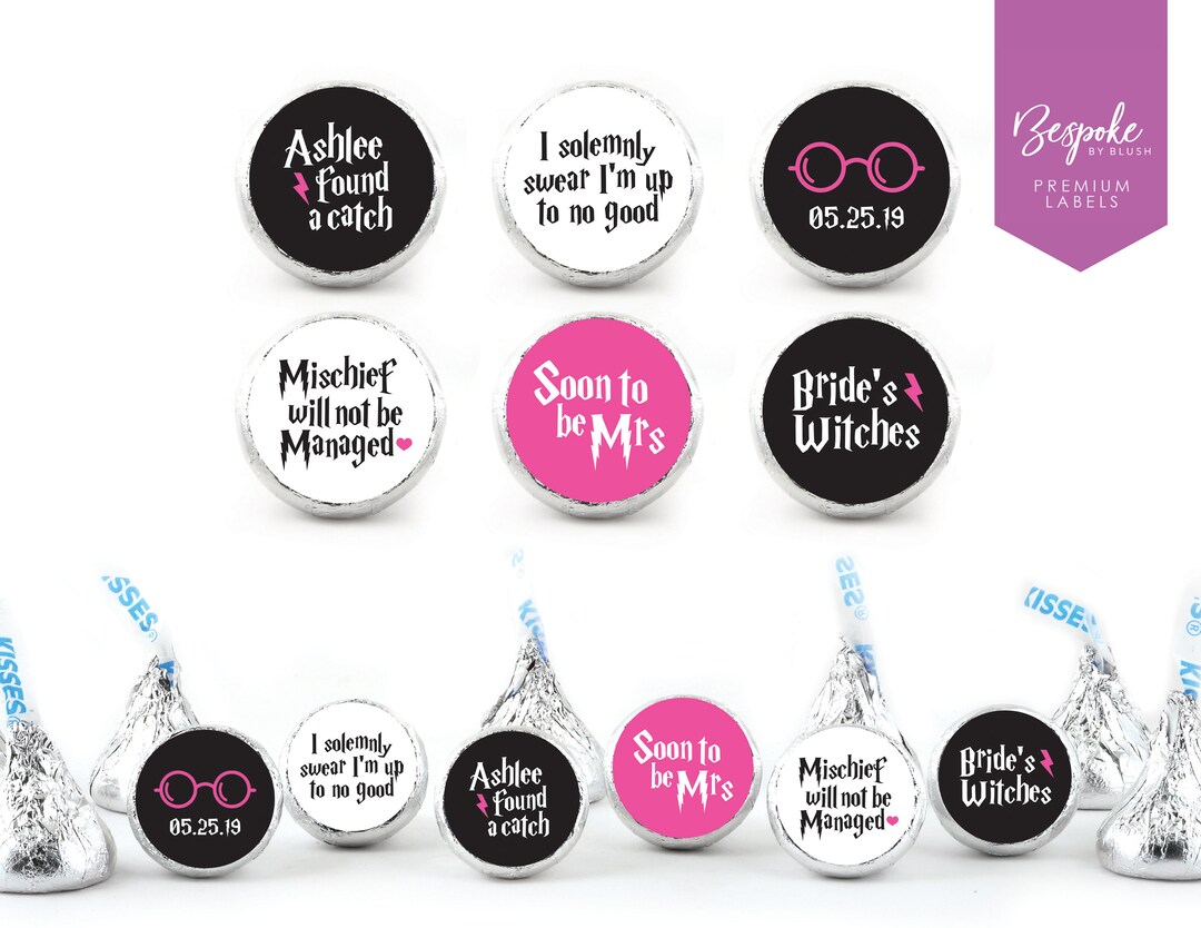 108 Personalized Pink Wizard Kiss Chocolate Stickers Wizard Wedding ...