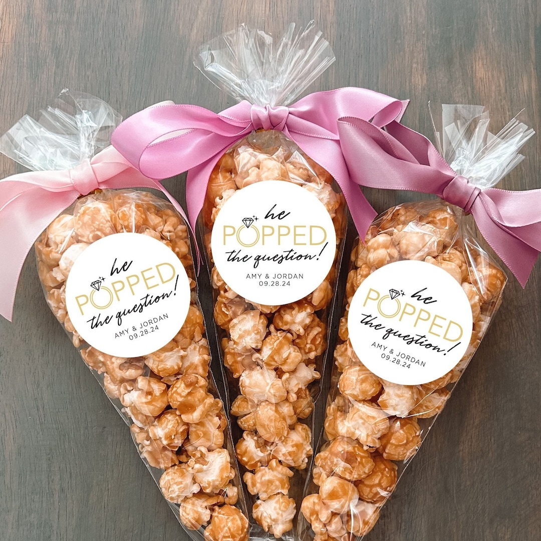 Popcorn Favor Labels + Bags | Shower Favours | He Popped the Question ...