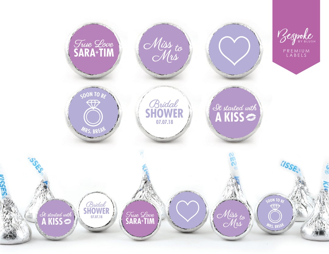 NEW! 108 Personalized Kiss Chocolate Stickers | Elegant Bridal Shower ...