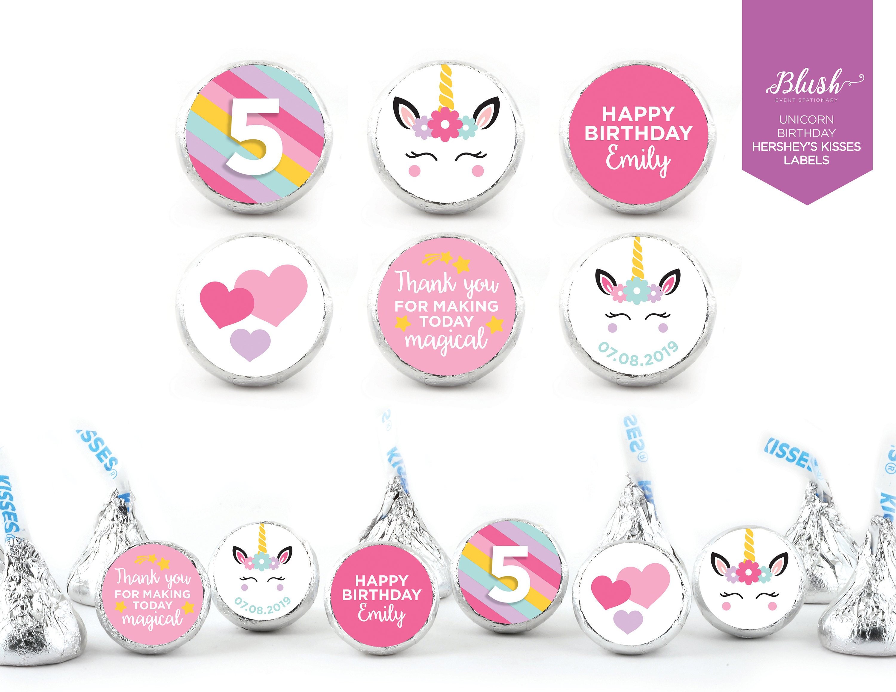 New 108 Personalized Hersheys Kisses Stickers Unicorn Etsy Canada
