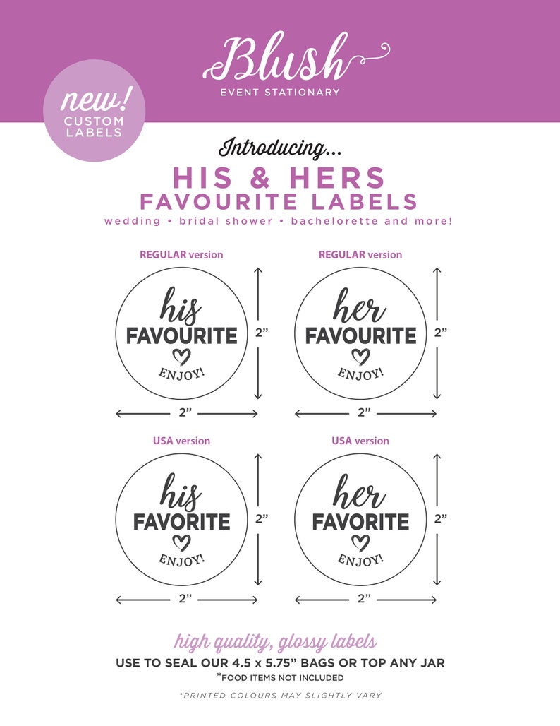 His Favourite & Her Favourite Favour Label Wedding Favours | Etsy