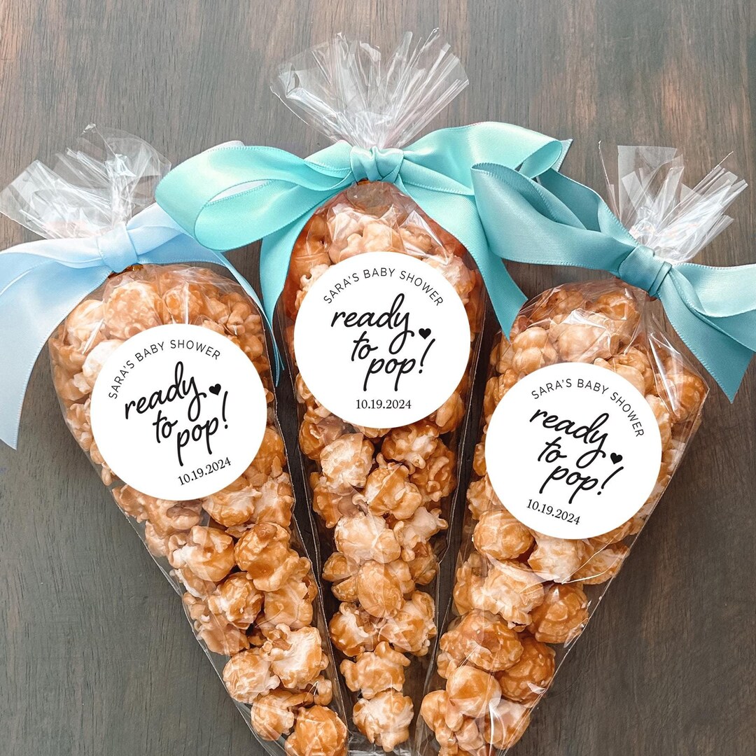 Multi Colour Popcorn Favor Labels + Bags | Baby Shower Favours | Ready ...
