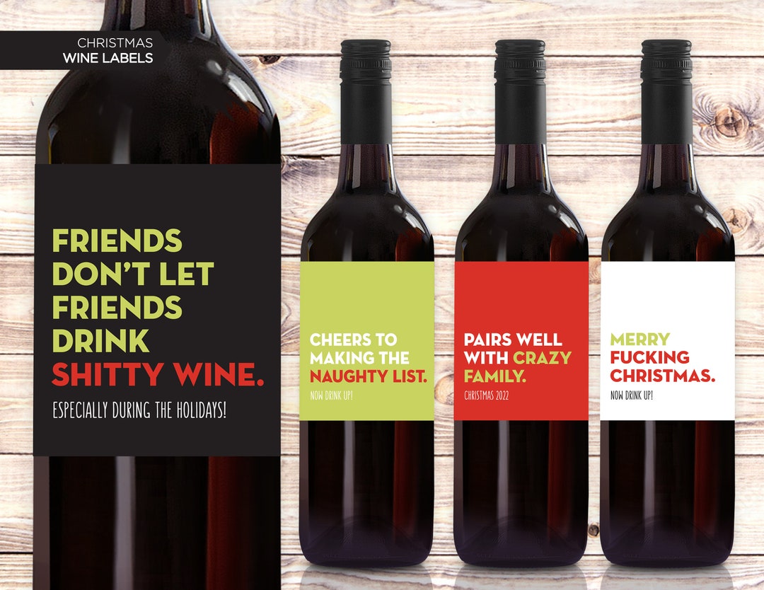 Funny Christmas Wine Bottle Labels | Friend Christmas Gift | Unique ...