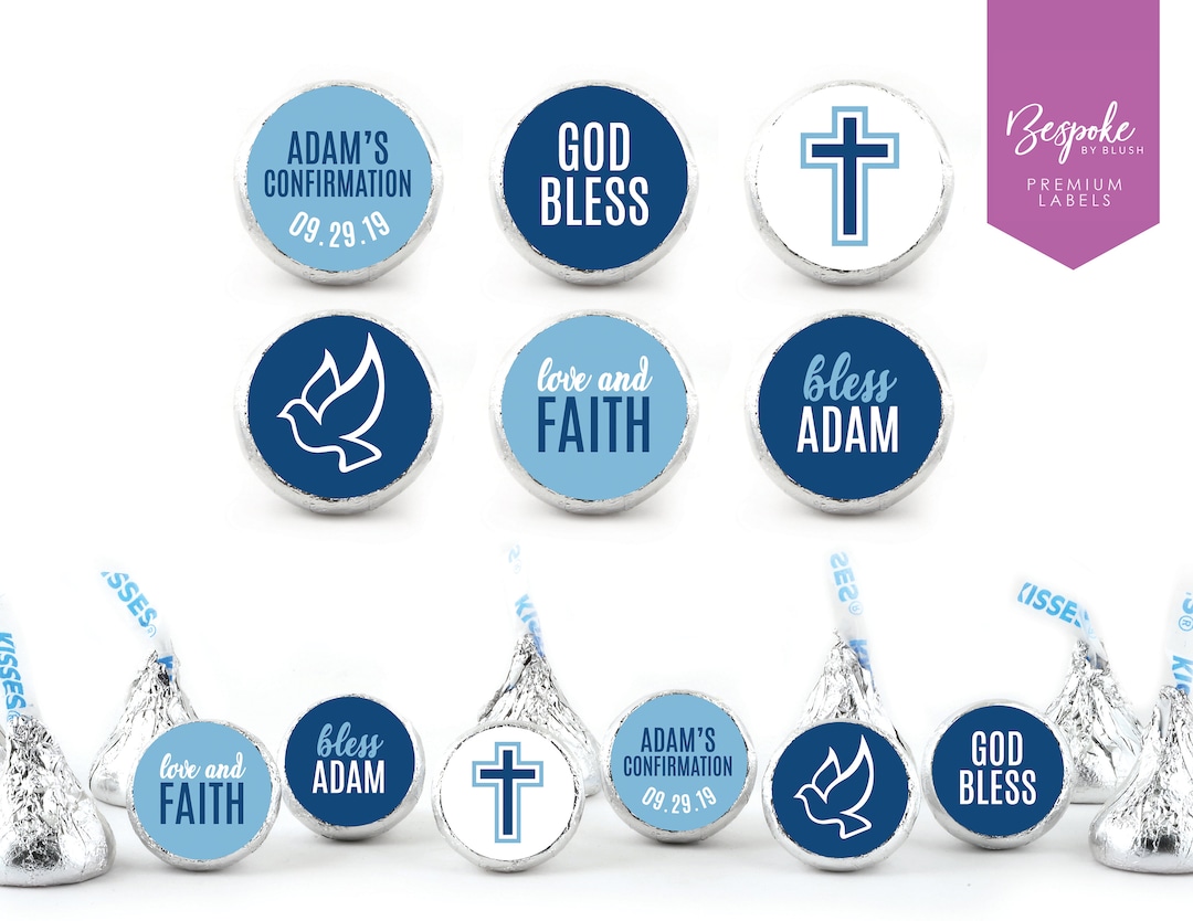 NEW! 108 Personalized Kiss Chocolate Stickers | Boy Confirmation ...