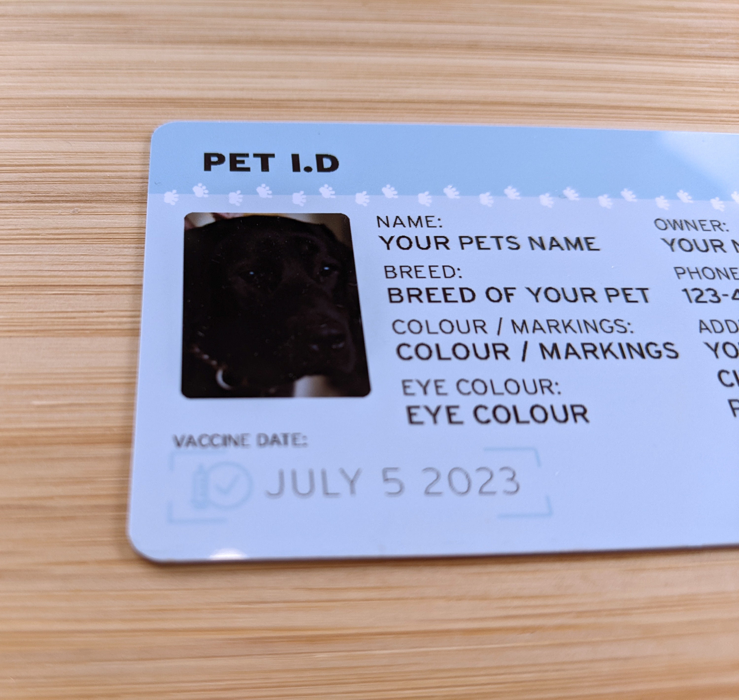 Custom Pet ID Card - PVC Pet ID - Two Types Available - Etsy