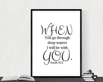 When You Go Through Deep Waters Bible Verse Poster - Etsy