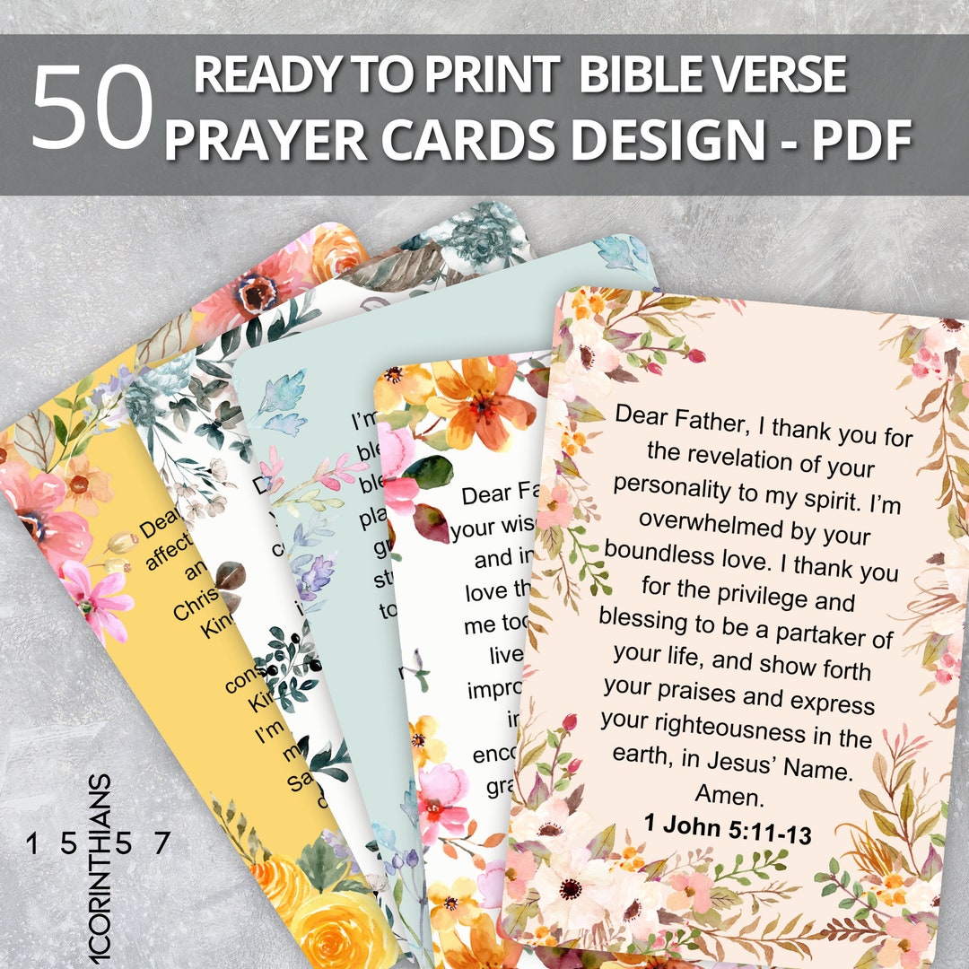 50 Printable Bible Verse Daily Prayer Cards Bundle, Floral Scripture ...