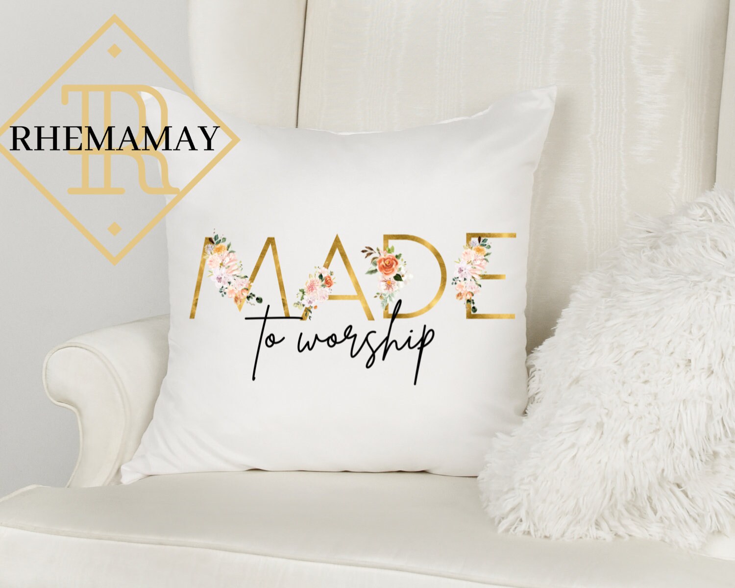 Floral Made to Worship Gold Alphabet Png Christian Png Made | Etsy