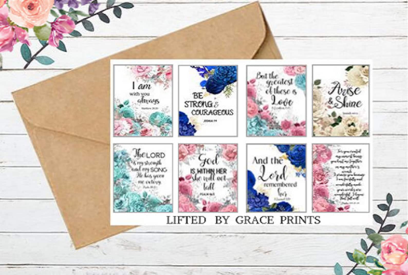 Scripture Cards Bible Verse Cards Set of 8 Floral Scripture | Etsy