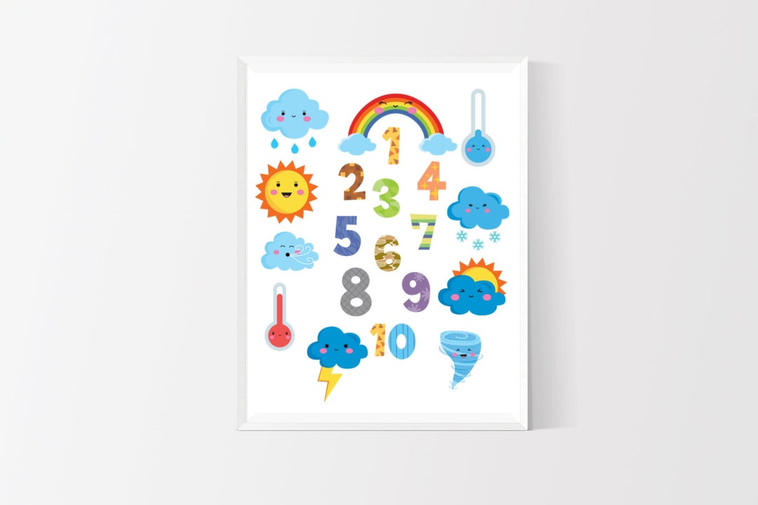 Weather Prints, Numbers Weather Print, Nursery Weather Print ...