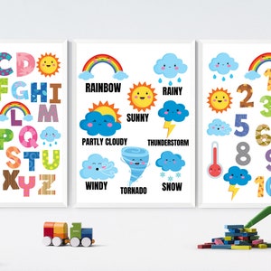 Set of Three Prints, Weather Print, Alphabet Print, Numbers Print ...