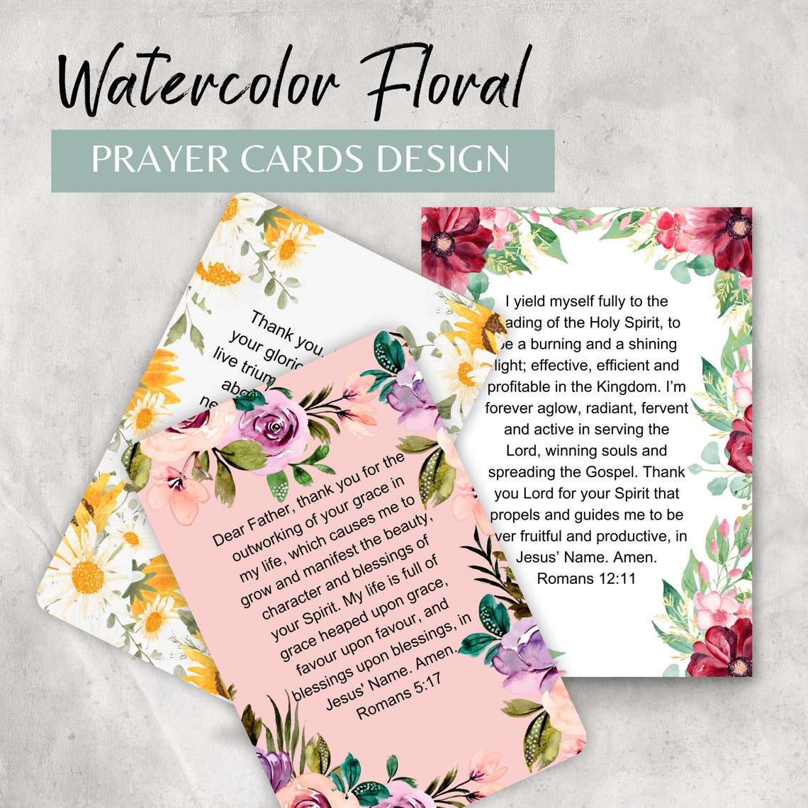 50 Printable Bible Verse Daily Prayer Cards Bundle, Floral Scripture ...