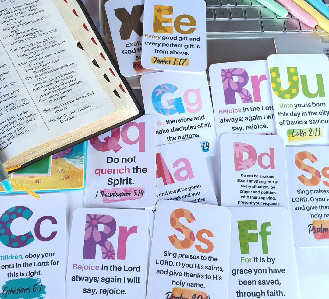 Scripture Cards for Children, Watercolor ABC Cards, Kids Scripture ...