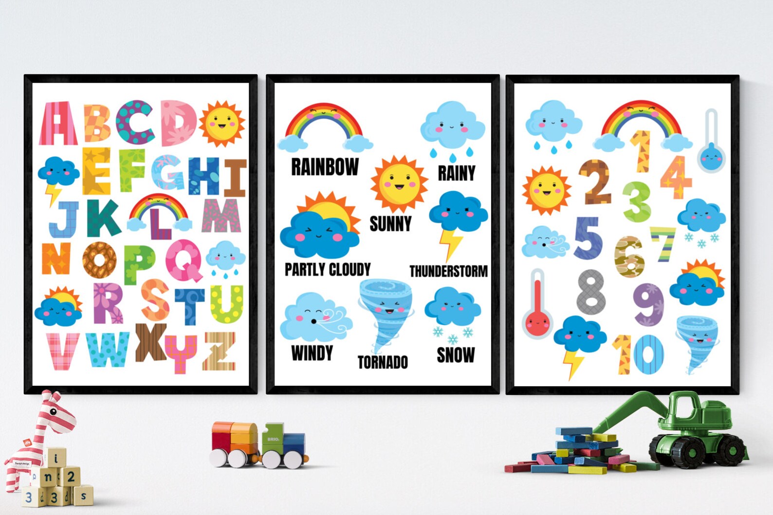 Set of Three Prints Weather Print Alphabet Print Numbers - Etsy