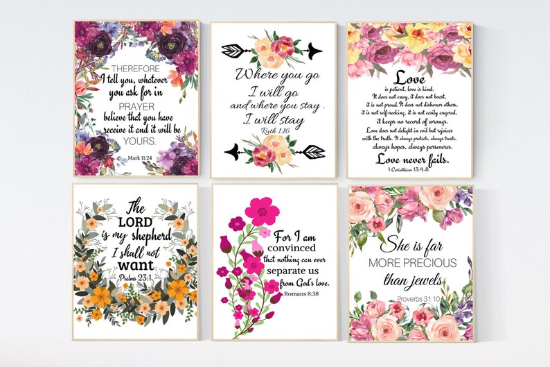Set of 20 Floral Printable, Proverbs 31 28 Bible Quote Wall Art ...
