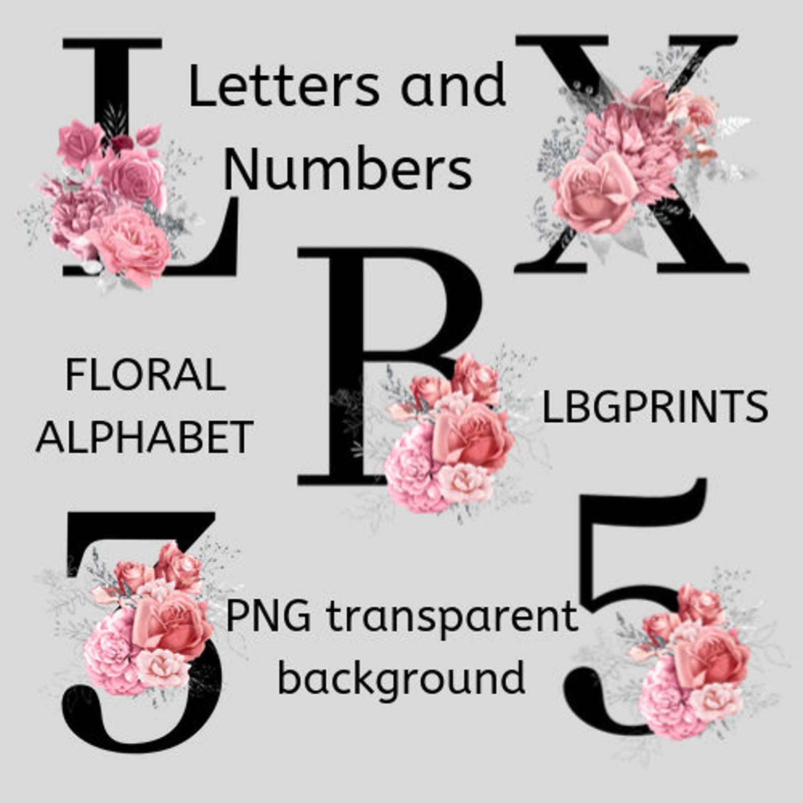 Alphabet Clipart, Letters Clipart, Pink Silver Letters, Digital Letters ...