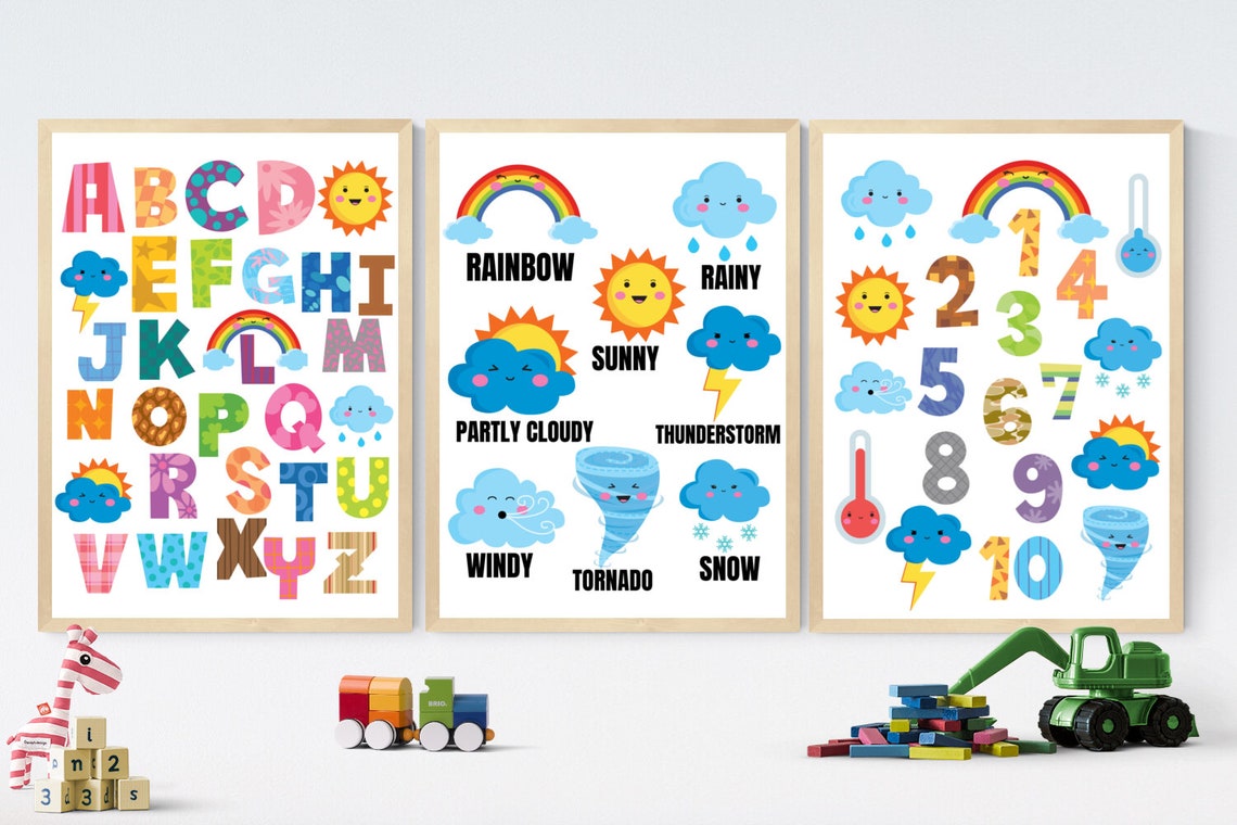 Set of Three Prints Weather Print Alphabet Print Numbers - Etsy