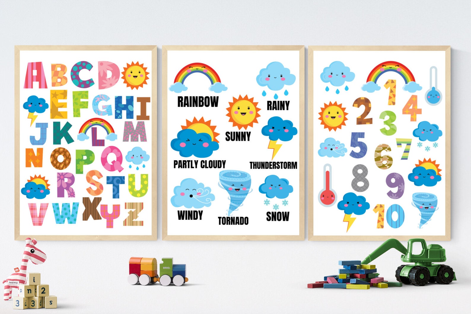 Set of Three Prints Weather Print Alphabet Print Numbers - Etsy