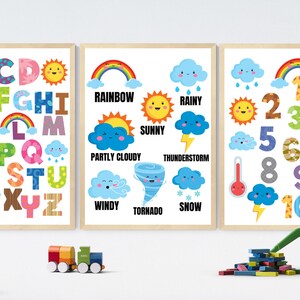 Set of Three Prints, Weather Print, Alphabet Print, Numbers Print ...