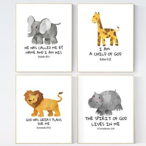 Safari Theme, Bible Verse Animal Print, Set of 4 Bible Print, Nursery ...