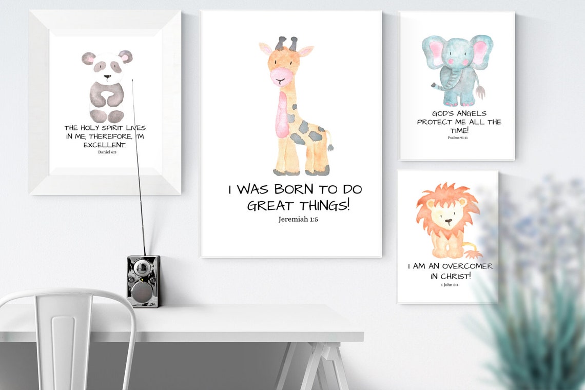 Watercolor Bible Verse Wall Art Kids Scripture Prints Sunday | Etsy