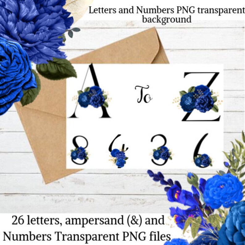 Alphabet Clip Art Blue Floral Letters Clipart Watercolor - Etsy