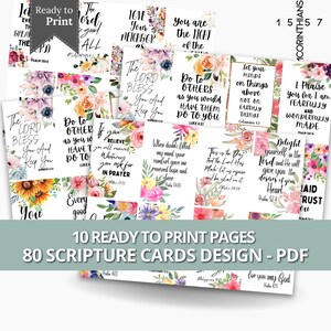 80 Printable Scripture Cards Bundle Floral Bible Verse Mini Note Cards ...