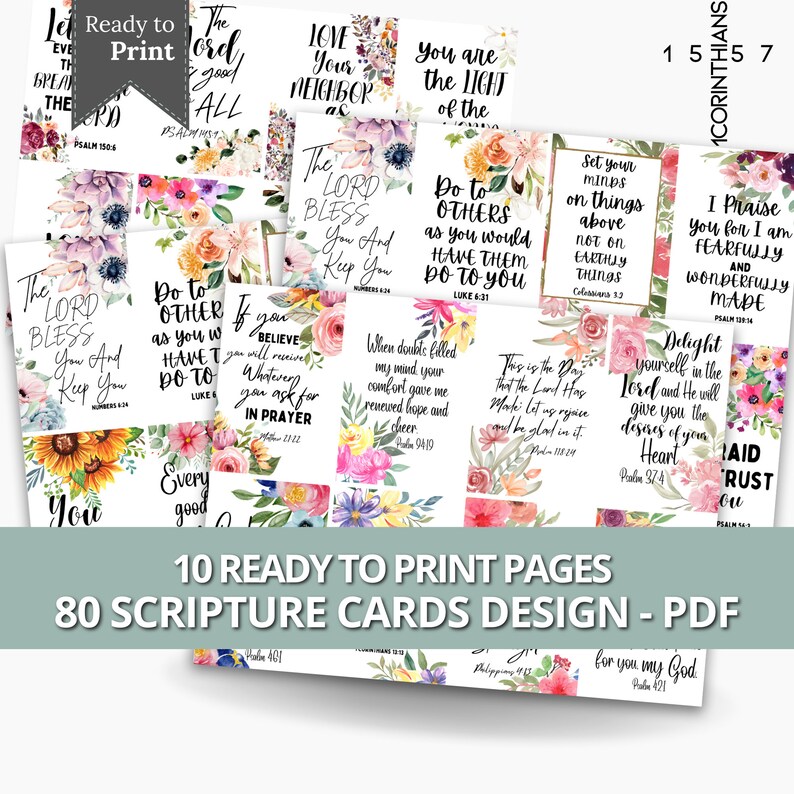 80 Printable Scripture Cards Bundle Floral Bible Verse Mini Note Cards ...