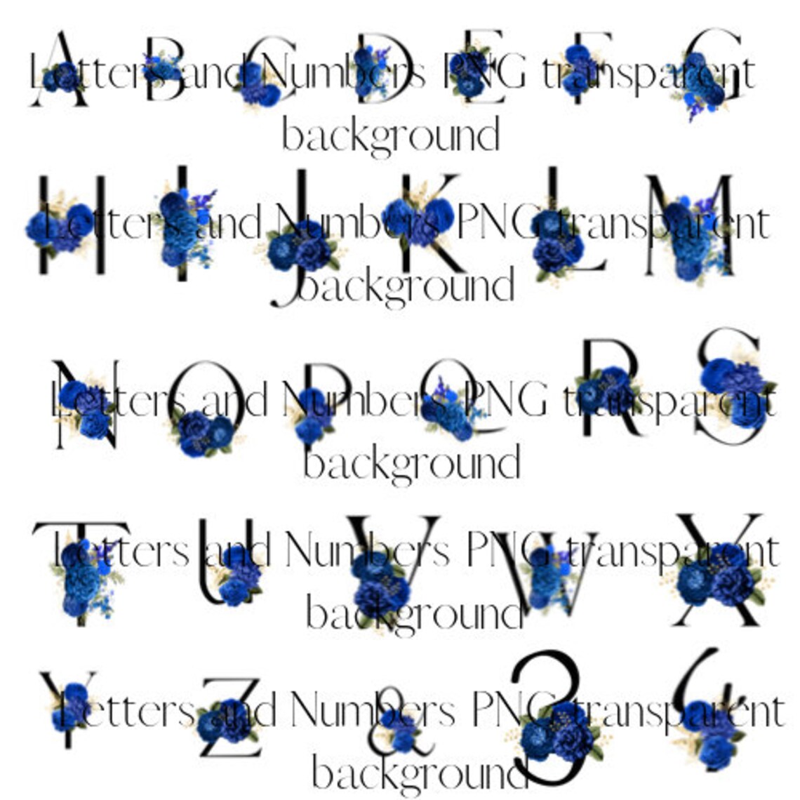 Alphabet Clip Art Blue Floral Letters Clipart Watercolor - Etsy