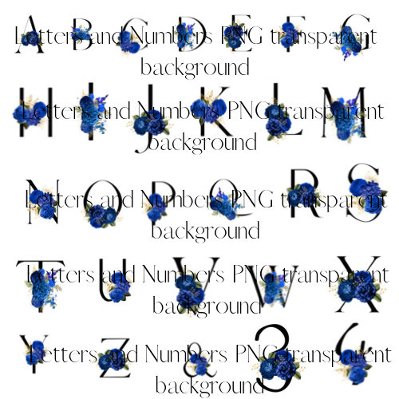 Alphabet Clip Art Blue Floral Letters Clipart Watercolor - Etsy
