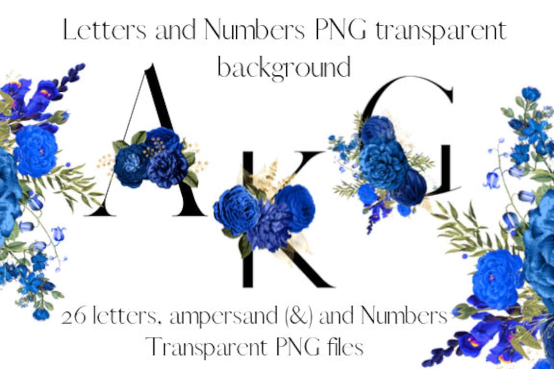 Alphabet Clip Art Blue Floral Letters Clipart Watercolor - Etsy