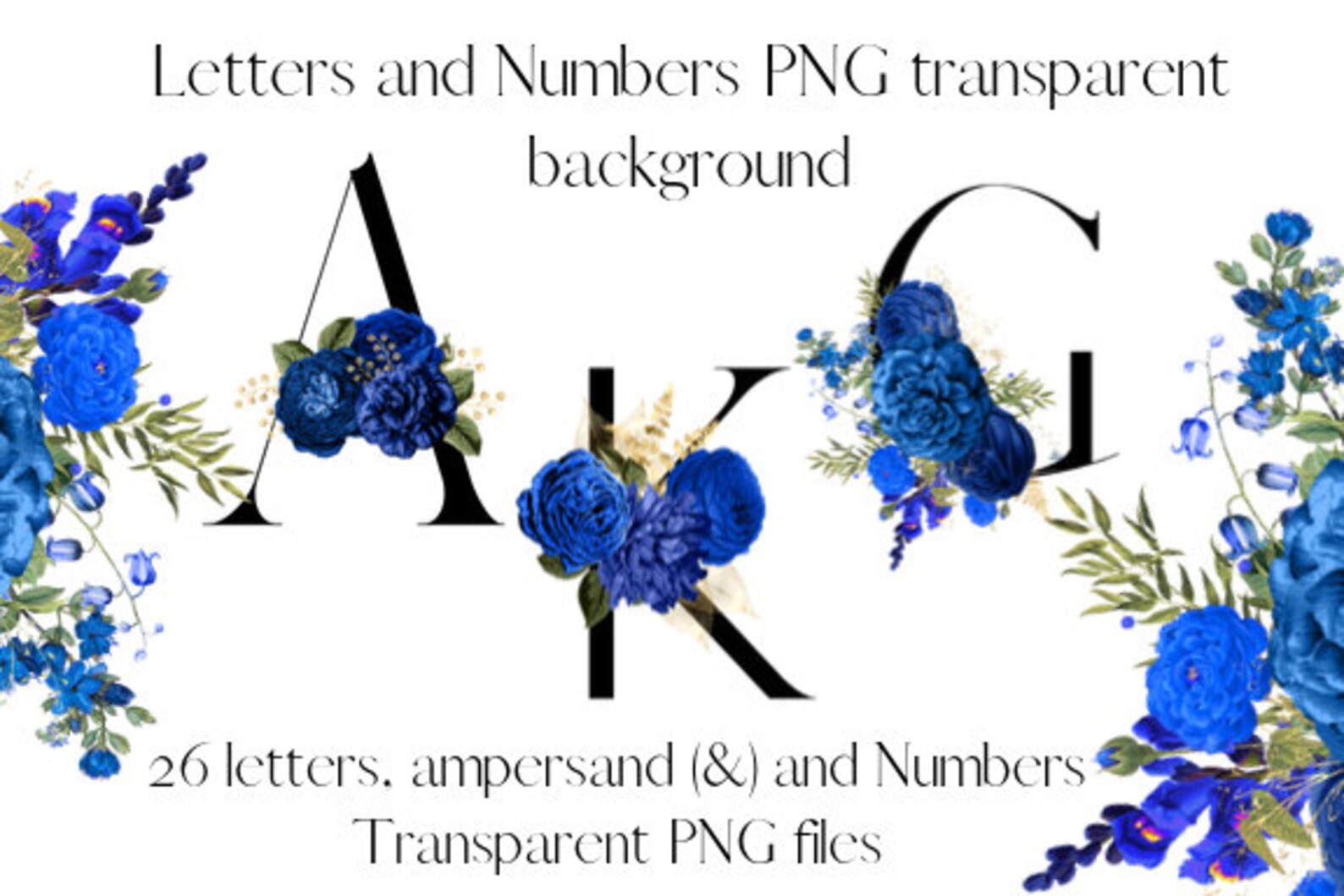 Alphabet Clip Art Blue Floral Letters Clipart Watercolor - Etsy