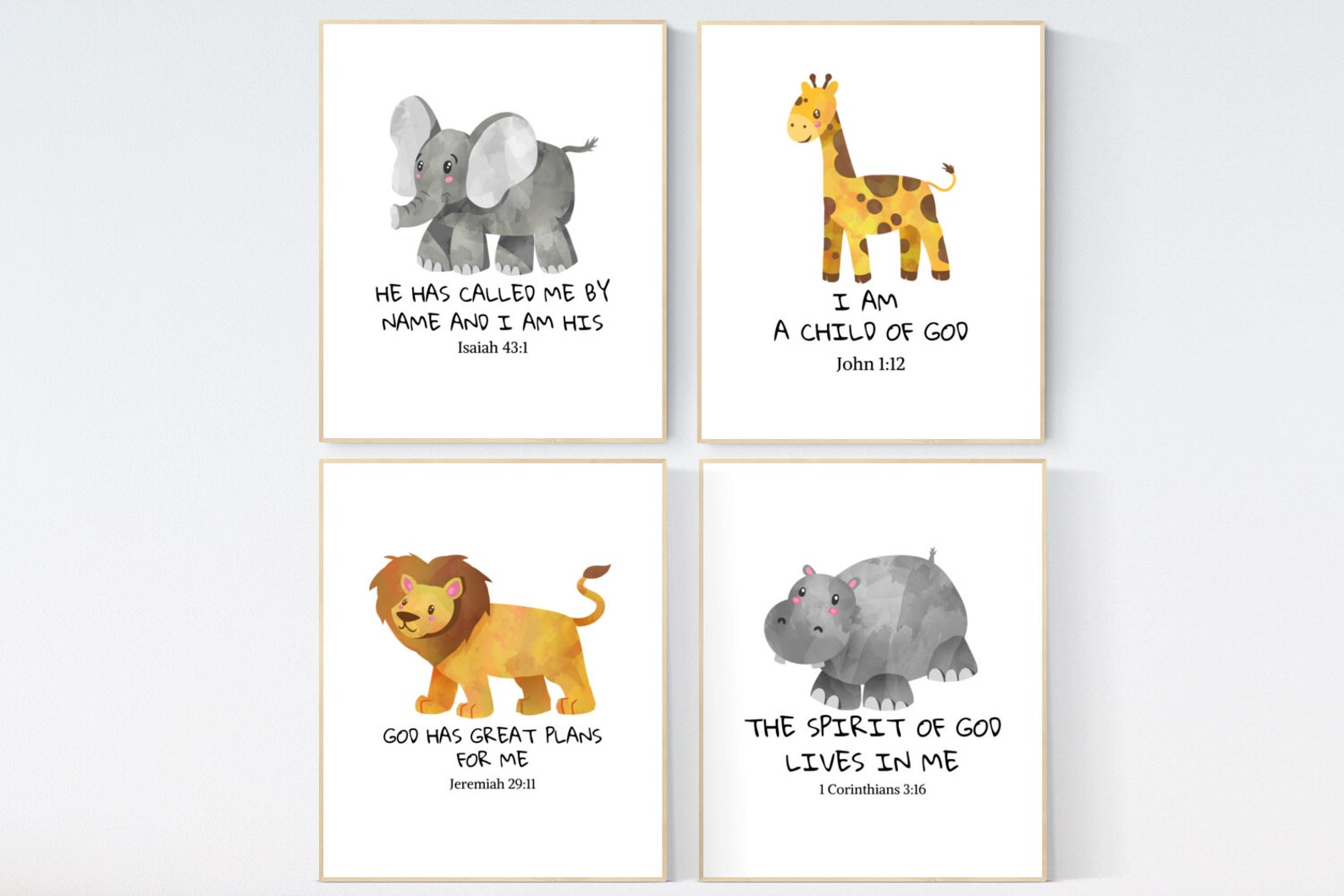 Safari Theme, Bible Verse Animal Print, Set of 4 Bible Print, Nursery ...