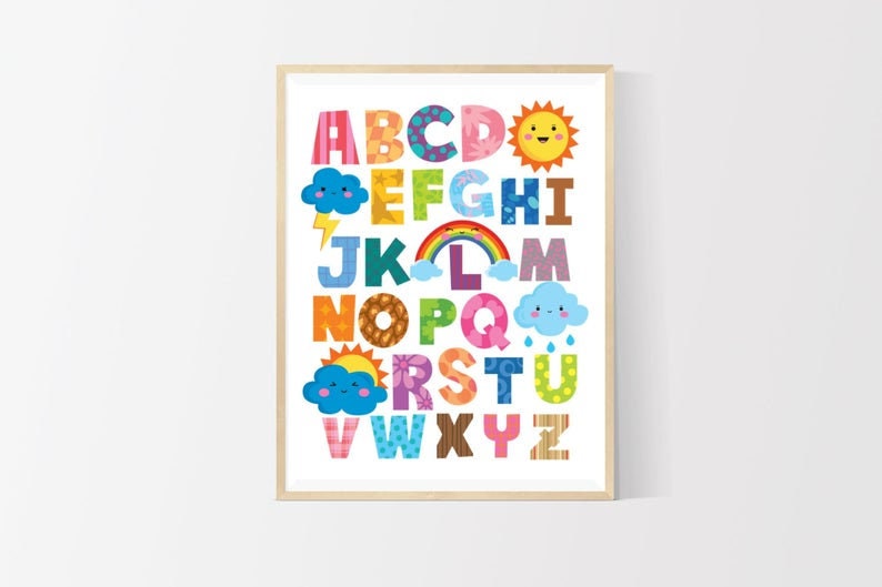 Children Alphabet, Weather Nursery Prints, Kids Room Wall Art, A B C ...