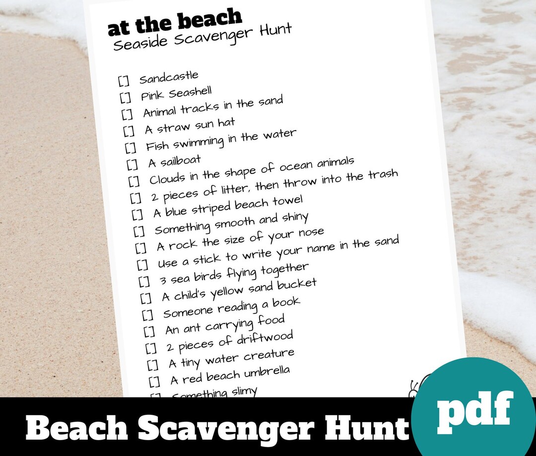 Beach Scavenger Hunt for Kids, Printable Kids Activity for Summer ...