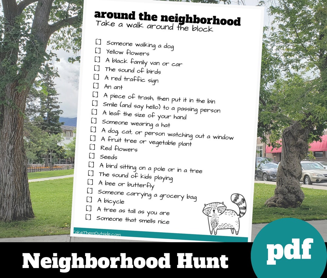 Neighborhood Scavenger Hunt for Kids, Printable Kids Activity for ...