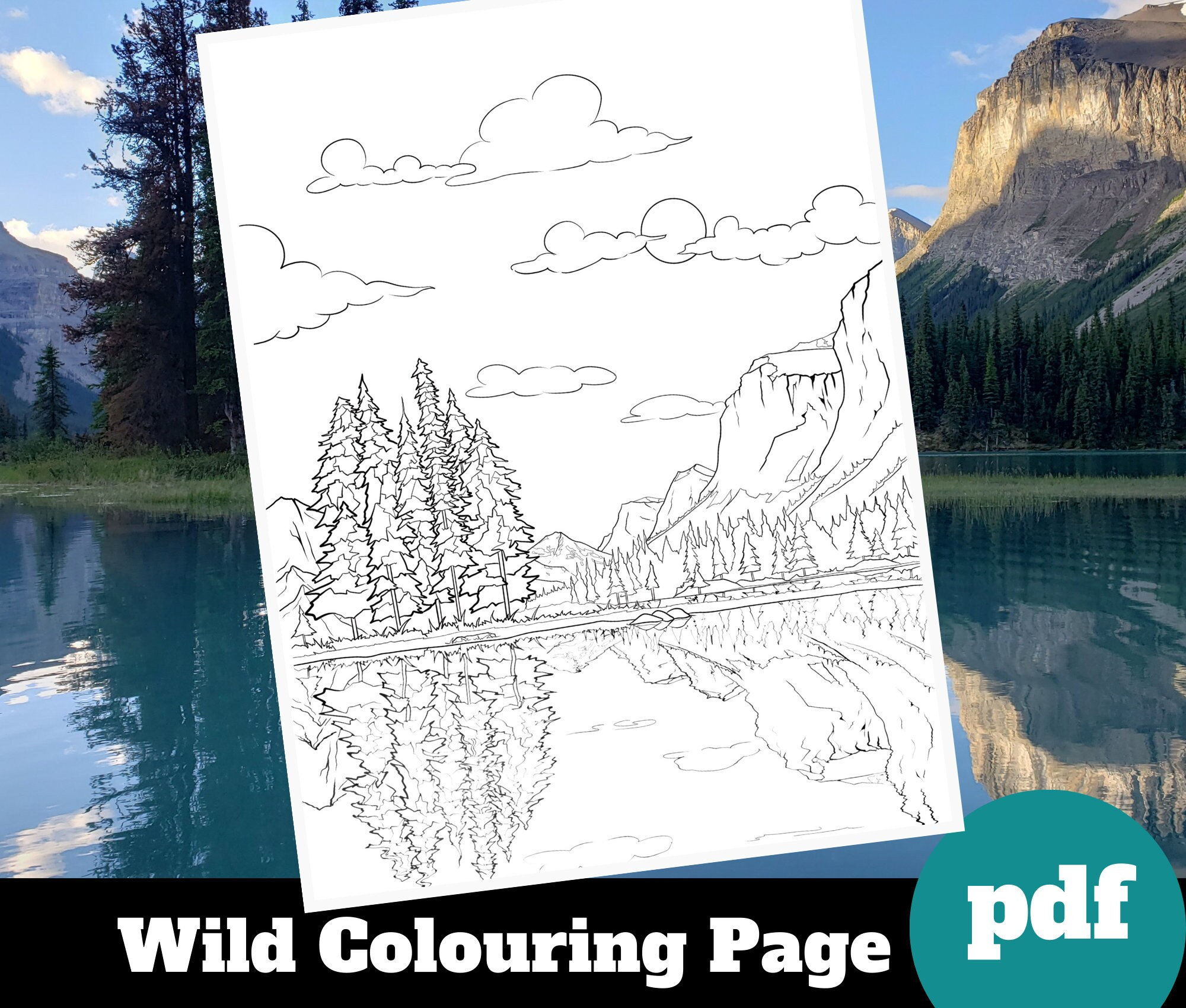 Printable Landscape Coloring Page, Maligne Lake Jasper National Park ...