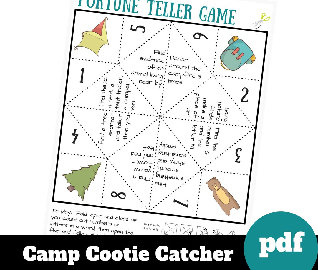Camping Cootie Catcher Outdoor Game for Kids, Printable Preschool ...