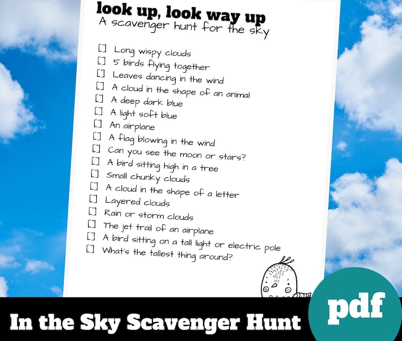 Outdoor Scavenger Hunt Printable for Kids Activity Sky Clouds Download ...