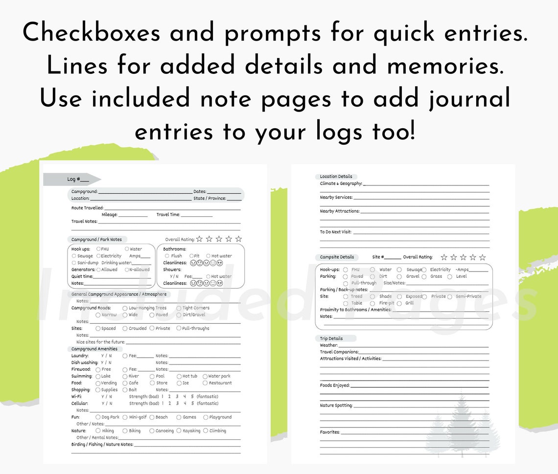 Camping Log Book Printable RV Log Book Camper Camping Journal Printable ...