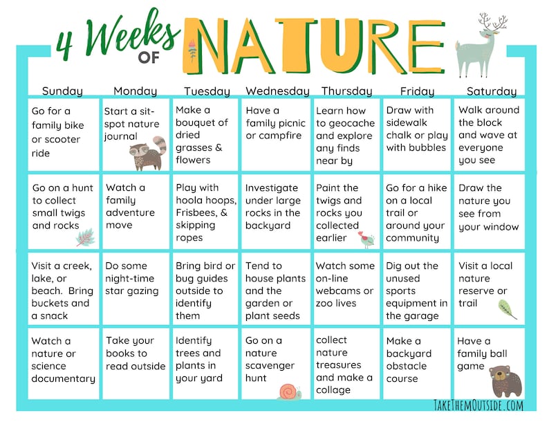 Printable Kids Summer Activities List, Indoor and Outdoor Nature Play ...