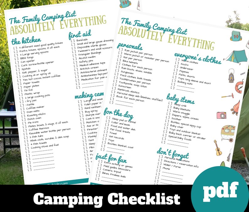 Camping Checklist Printable for Campers Tenting Rving Downloadable PDF ...