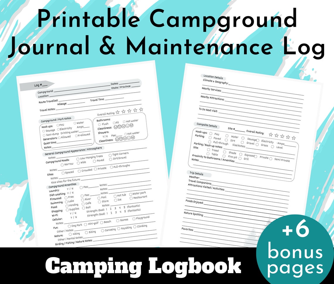 Camping Log Book Printable RV Log Book Camper Camping Journal Printable ...
