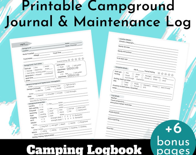 Camping Log Book Printable RV Log Book Camper Camping Journal Printable ...